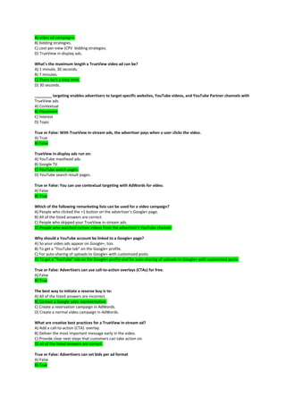 Google AdWords Video Advertising Exam Questions and Answers | PDF