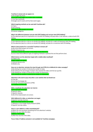 Google AdWords Video Advertising Exam Questions and Answers | PDF