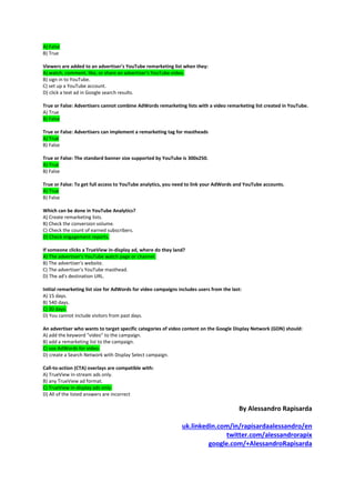 Google AdWords Video Advertising Exam Questions and Answers | PDF