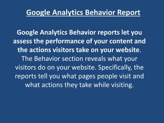 Google analytics behavior report - LetsDigital With Mahesh Gangurde | PPT