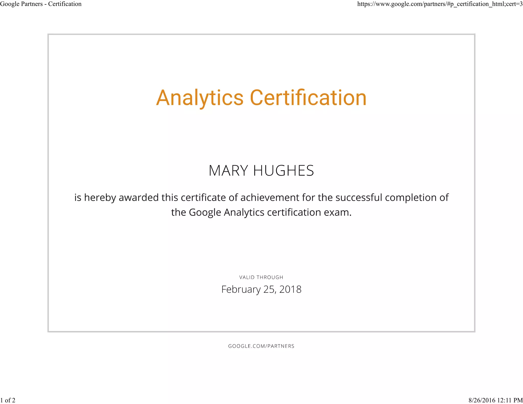 Caroline Hughes - Google Analytics Certification | PDF