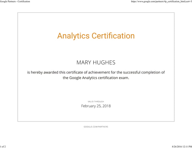 Caroline Hughes - Google Analytics Certification | PDF