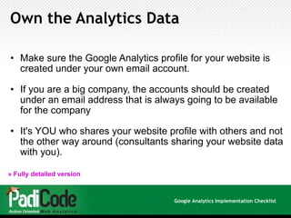 Google Analytics Implementation Checklist | PPT | Web Development | Internet