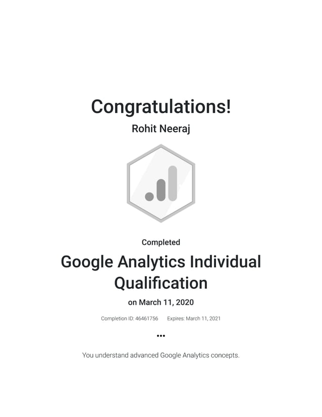 Google Analytics Individual Qualification (GAIQ) certificate | PDF