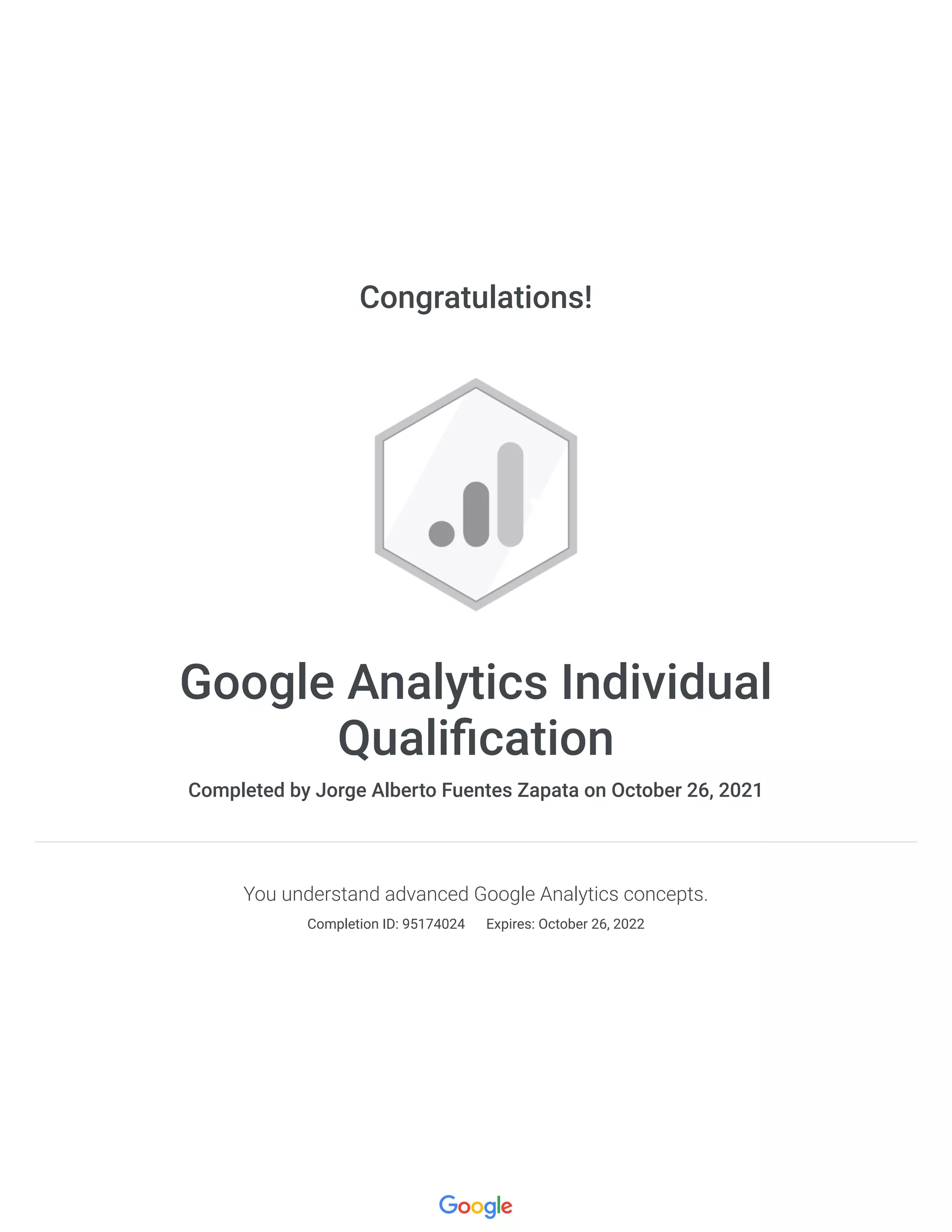 Jorge Alberto Fuentes Zapata Google Analytics Individual Qualification ...