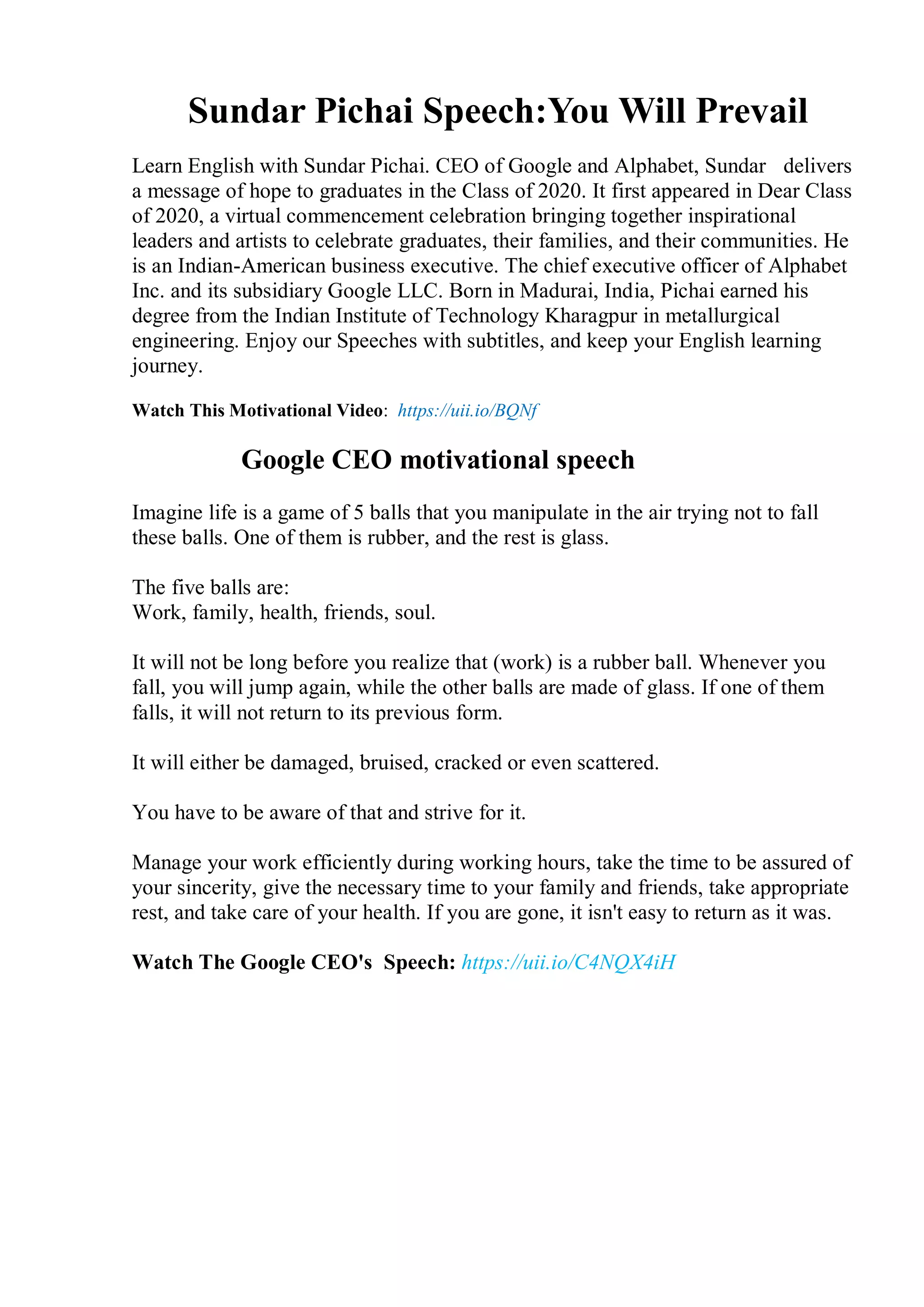 Google ceo sundar pichai speech | PDF