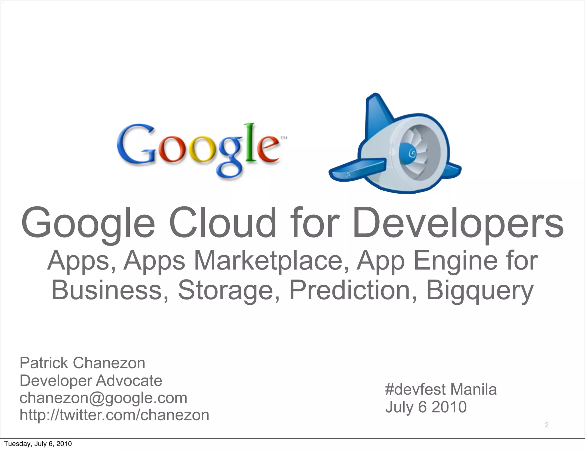 Google Cloud for Developers - Devfest Manila | PPT