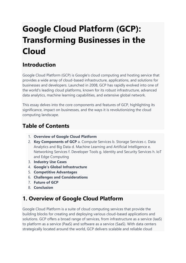 Google Cloud Platform.docx | Cloud Computing | Internet