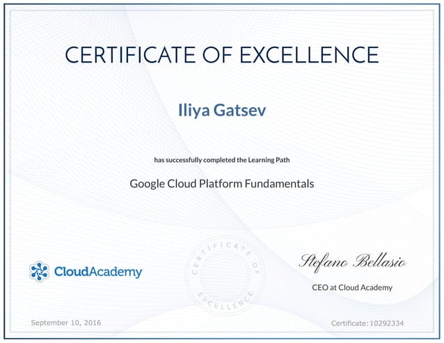 Iliya Gatsev - Google Cloud Platform Fundamentals ( Year 2016 ) | PPT