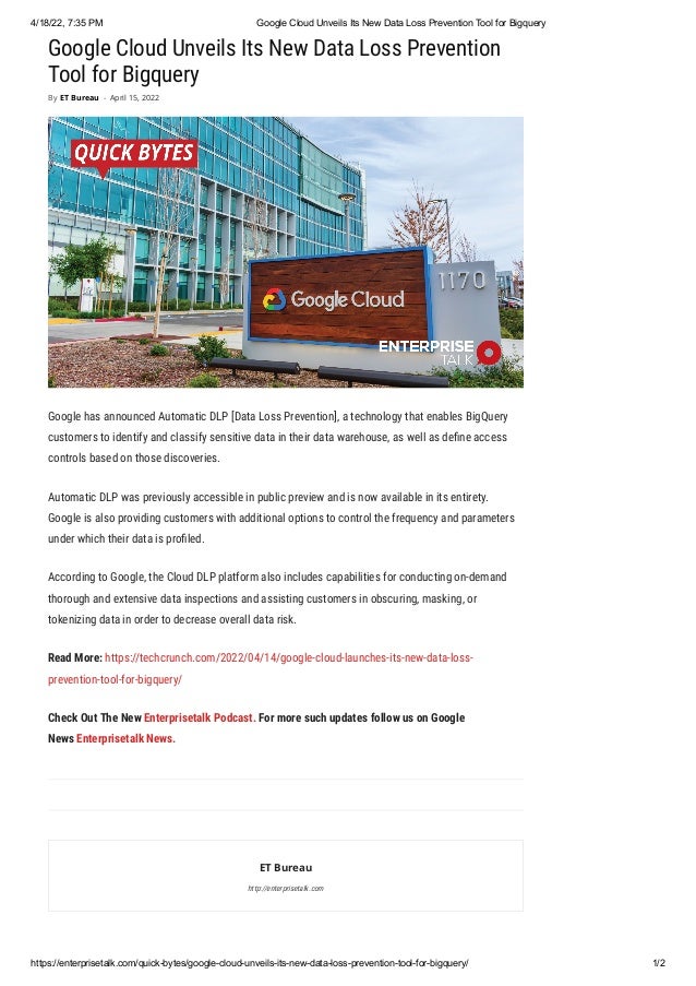 Google Cloud Unveils Its New Data Loss Prevention Tool for Bigquery.pdf