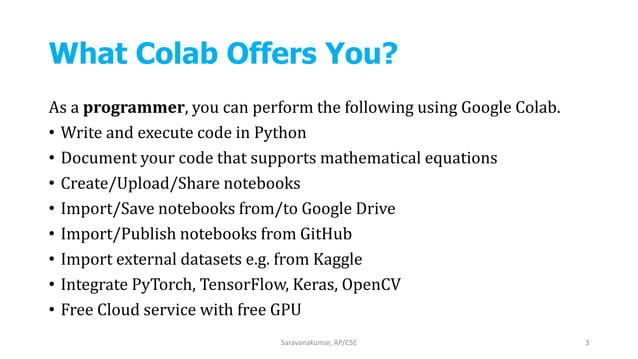 Google colab introduction | PPTX | Computing | Technology & Computing