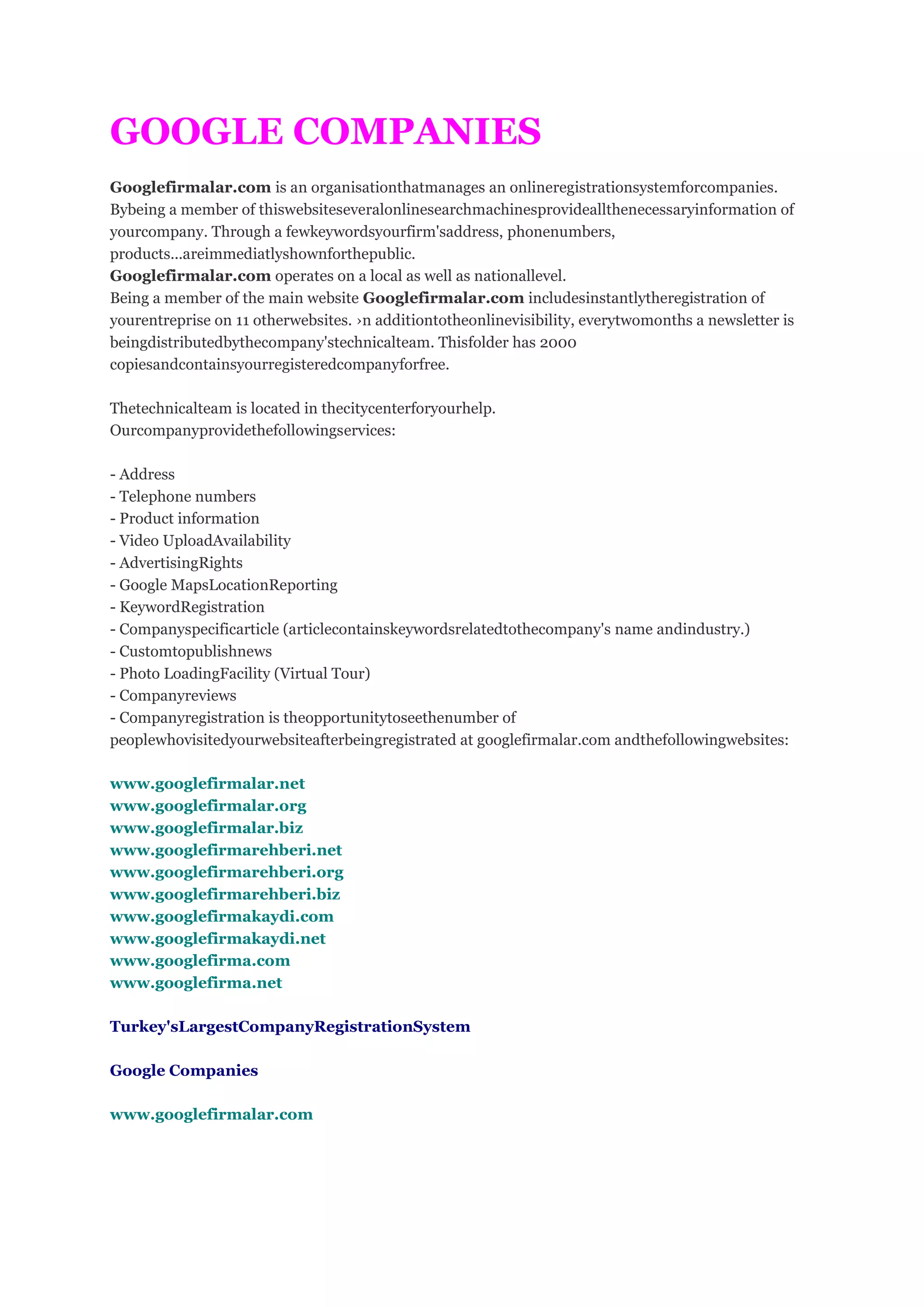 Google companies english | DOCX