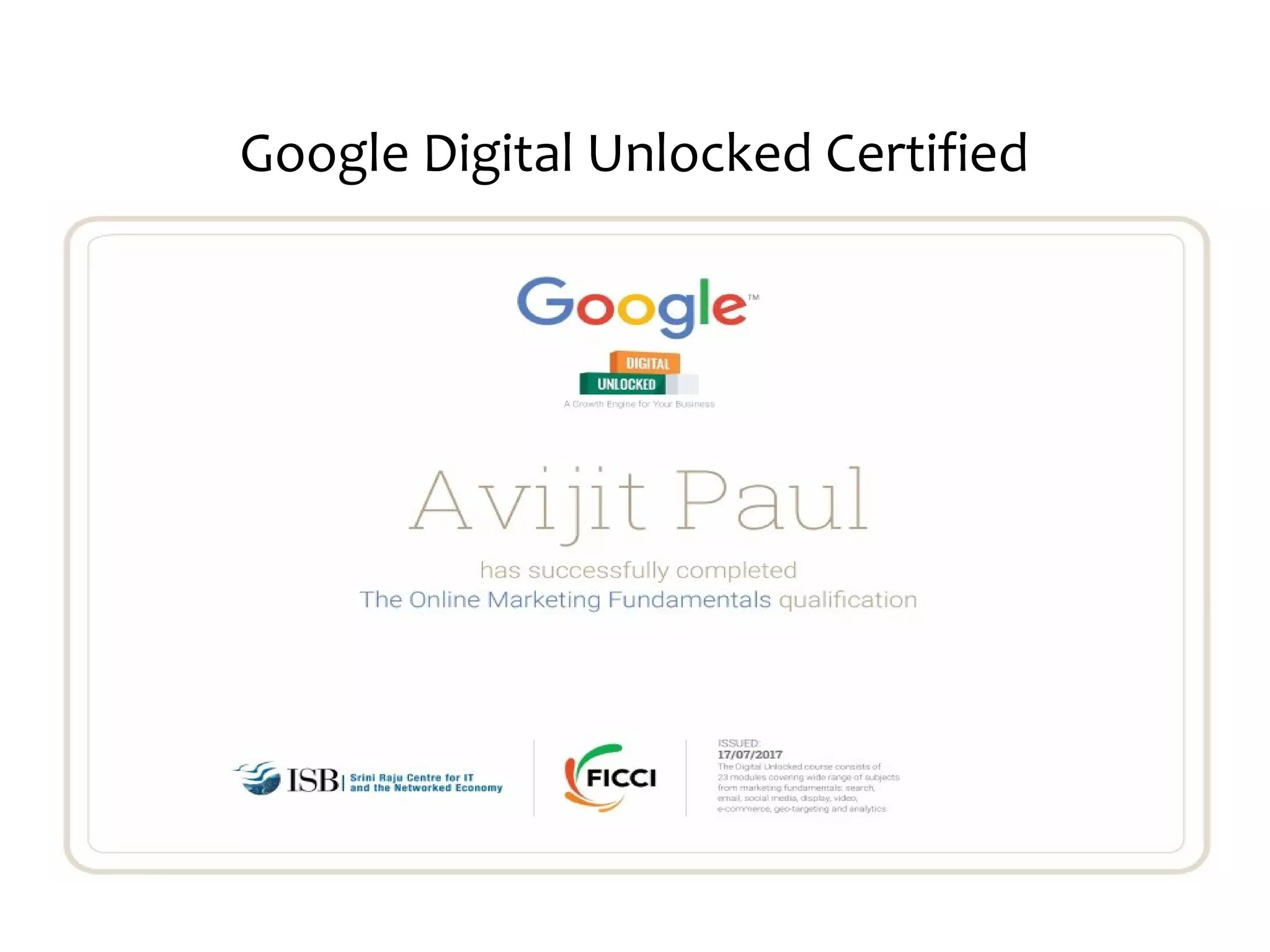 Google digital unlocked certified | PPT