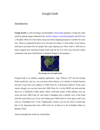 Google earth | DOC | 3-D Graphics | Computer Software and Applications