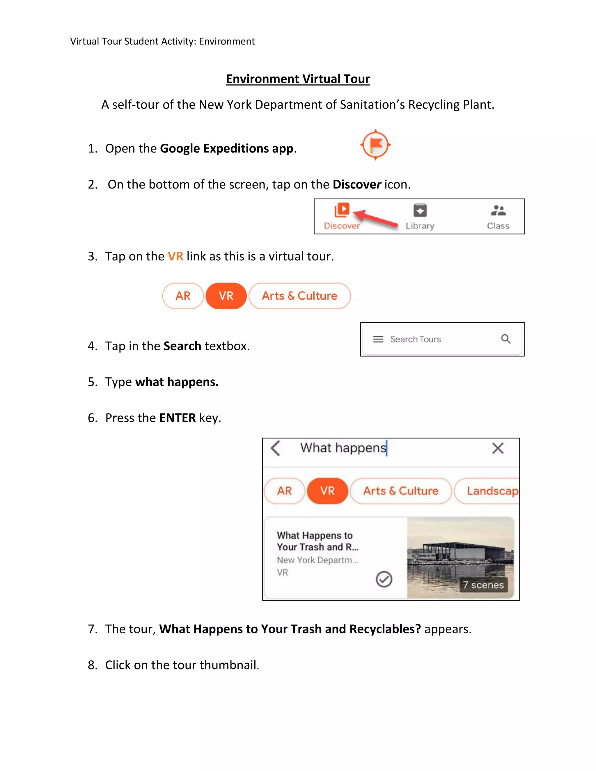 Google Expedition Tour - Environment -example worksheet activity | PDF