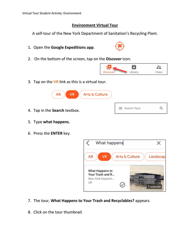 Google Expedition Tour - Environment -example worksheet activity | PDF
