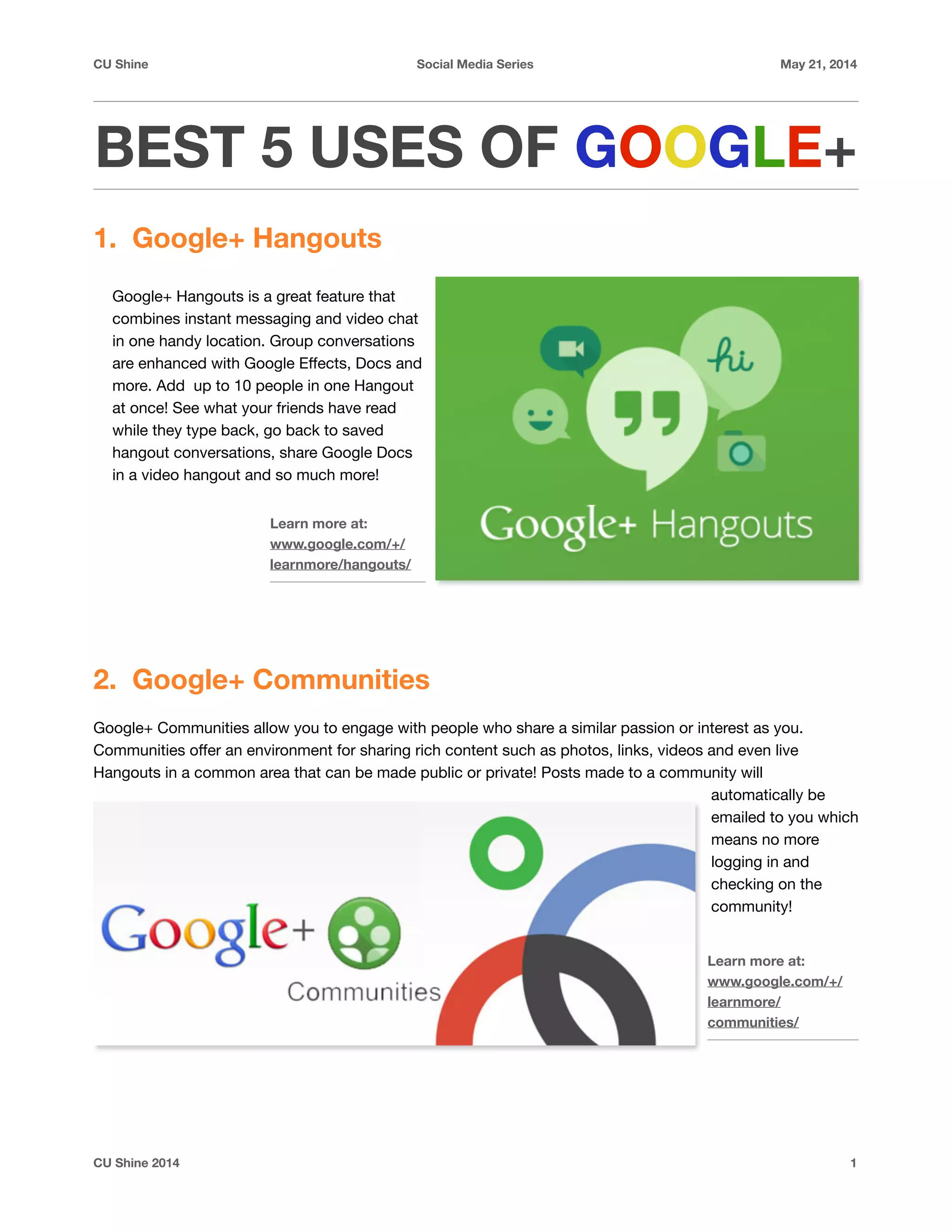 Best 5 Uses of Google+ | PDF | Social Networking | Internet