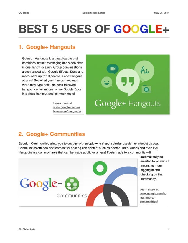 Best 5 Uses of Google+ | PDF | Social Networking | Internet
