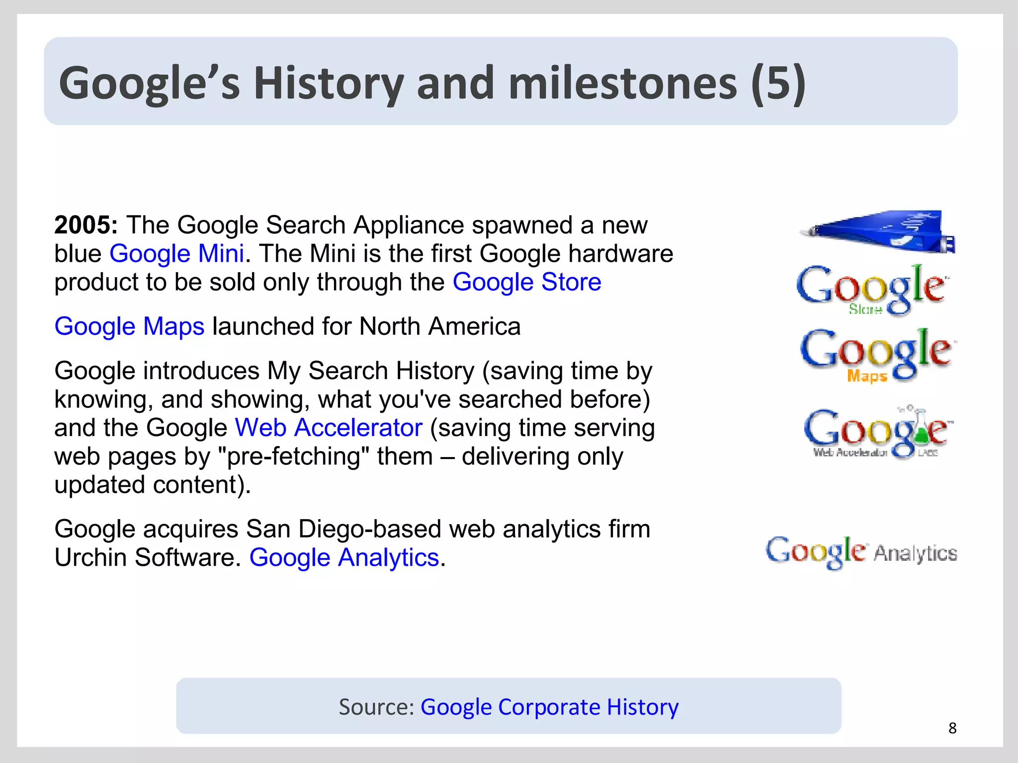 Google at a glance 1998 - 2008 | PPT