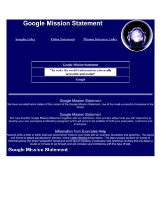 Google mission statement | DOCX | Technology & Computing