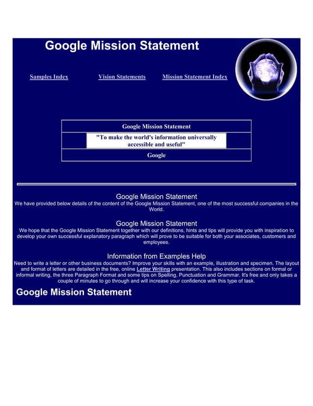 Google mission statement | DOCX | Technology & Computing