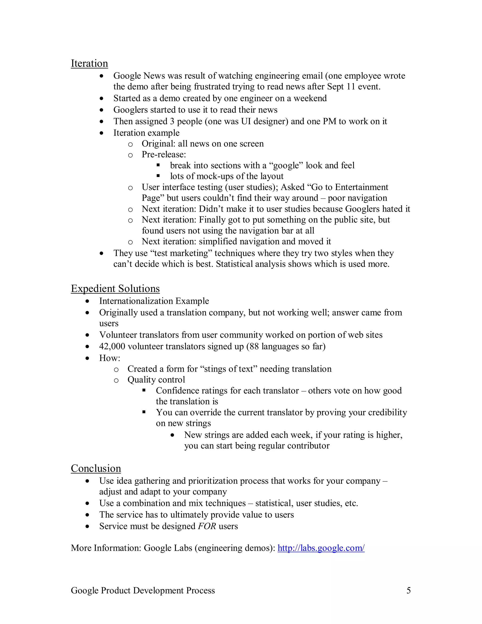 Google Product Development Process | PDF