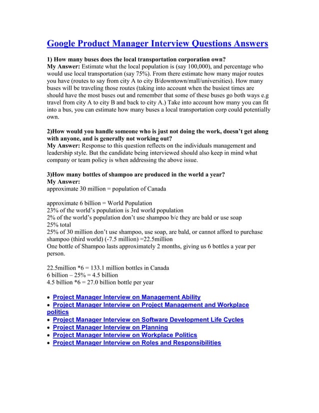 Google product manager interview questions answers | PDF