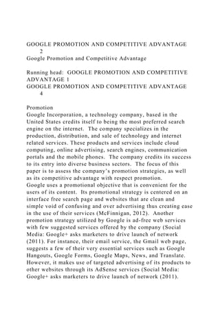 GOOGLE PROMOTION AND COMPETITIVE ADVANTAGE2Google Promotion and.docx