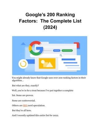 Here is the list of Google's 200 Ranking Factors | PDF