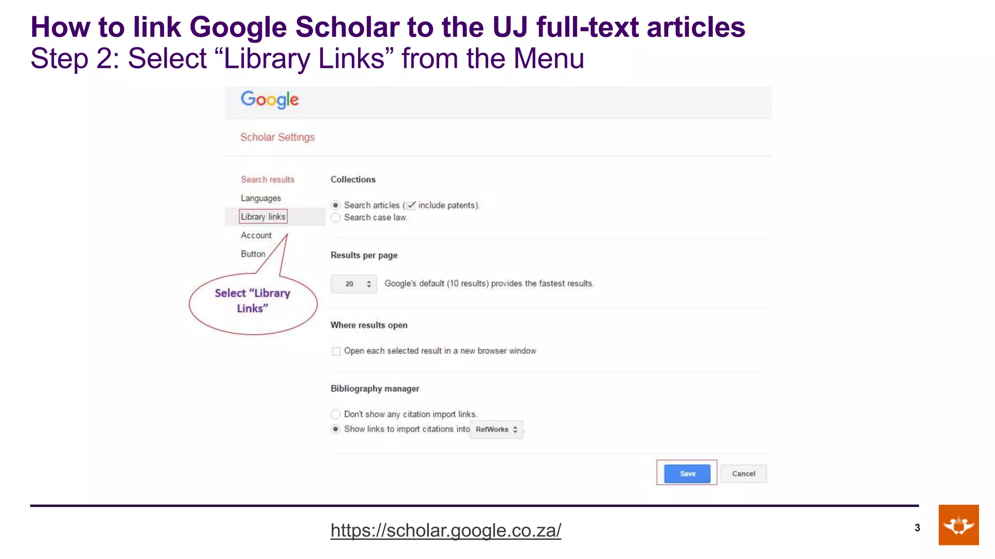 How to link Google Scholar to the UJ Full-Text Online Articles | PPTX