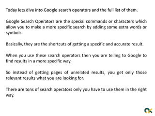 What is Google search operators | PPTX