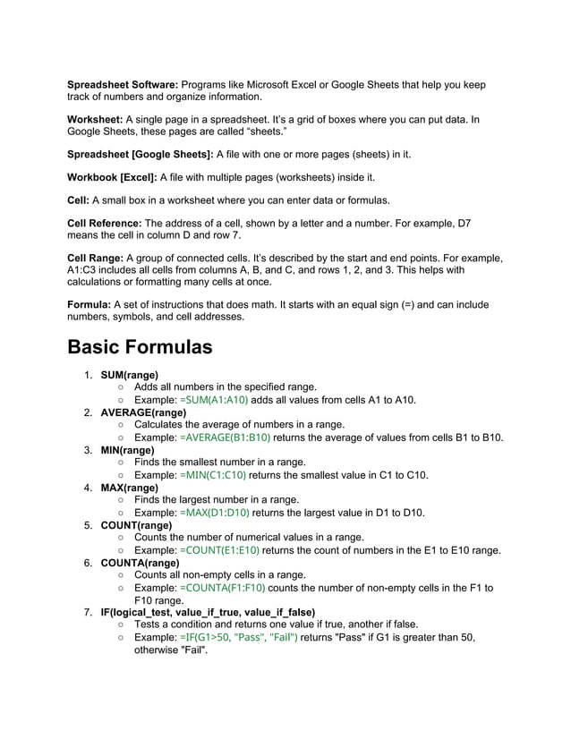 Google Sheets Basic to Advanced Formulas Book.docx | Computing | Technology & Computing