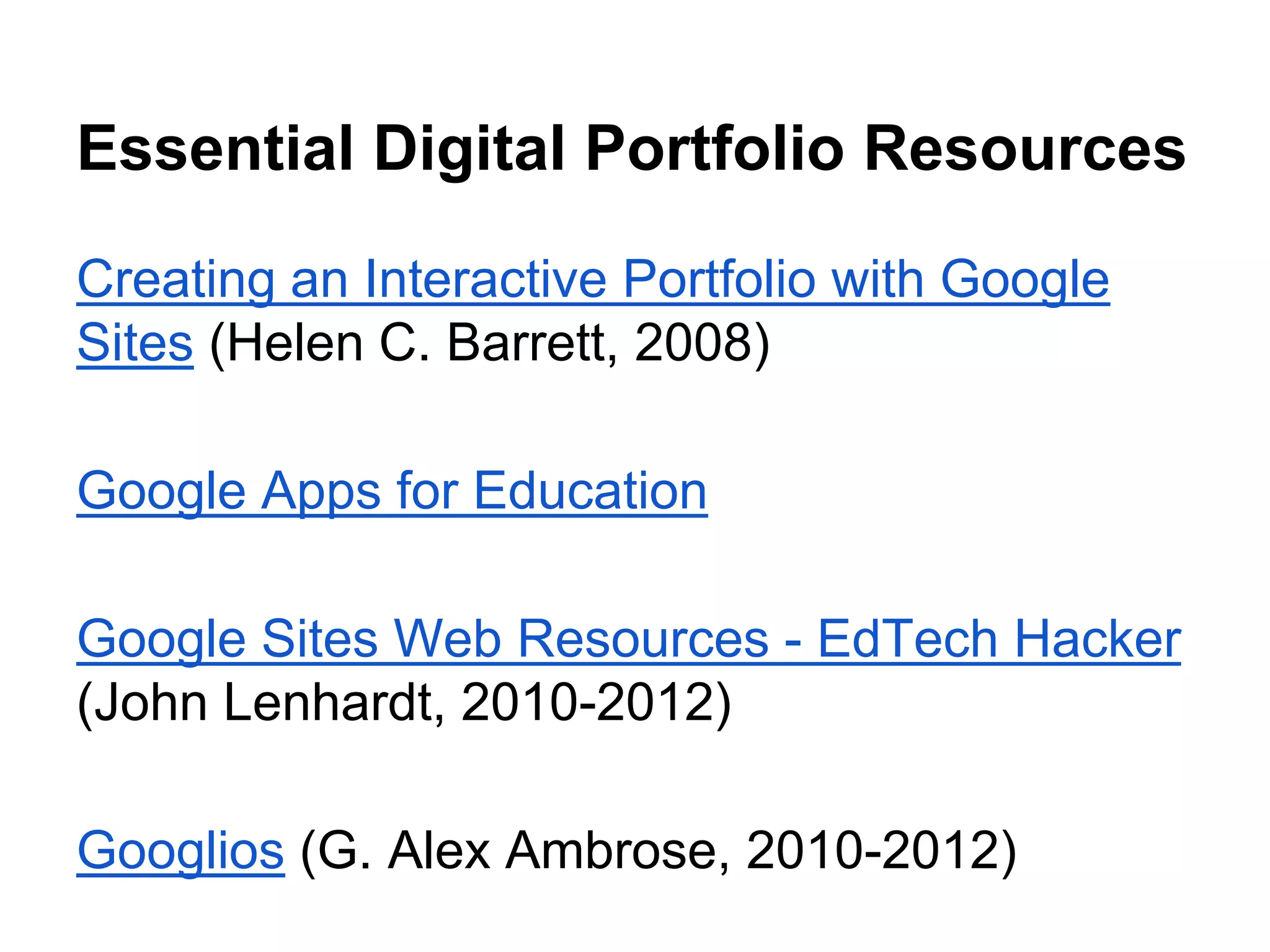 Google Sites and Digital Portfolios.pptx | Online Education | Education