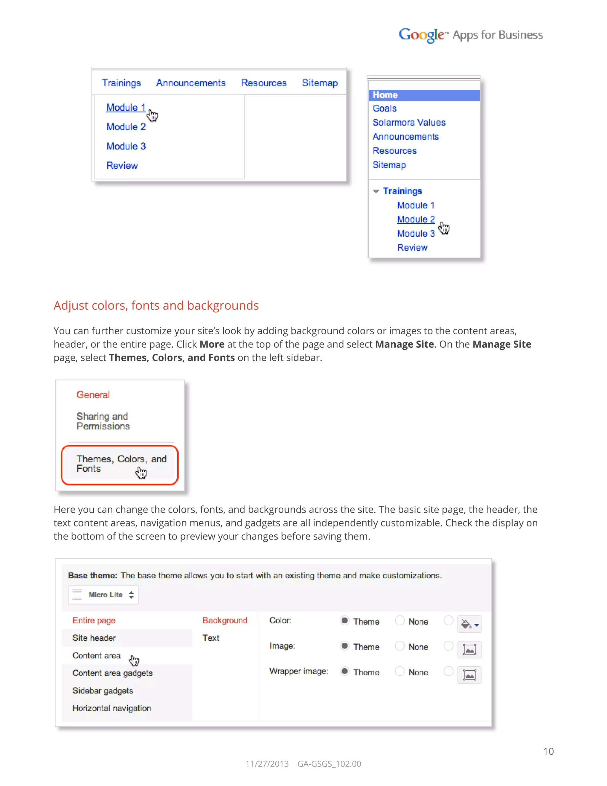 Google sites creating editing and sharing a site | PDF