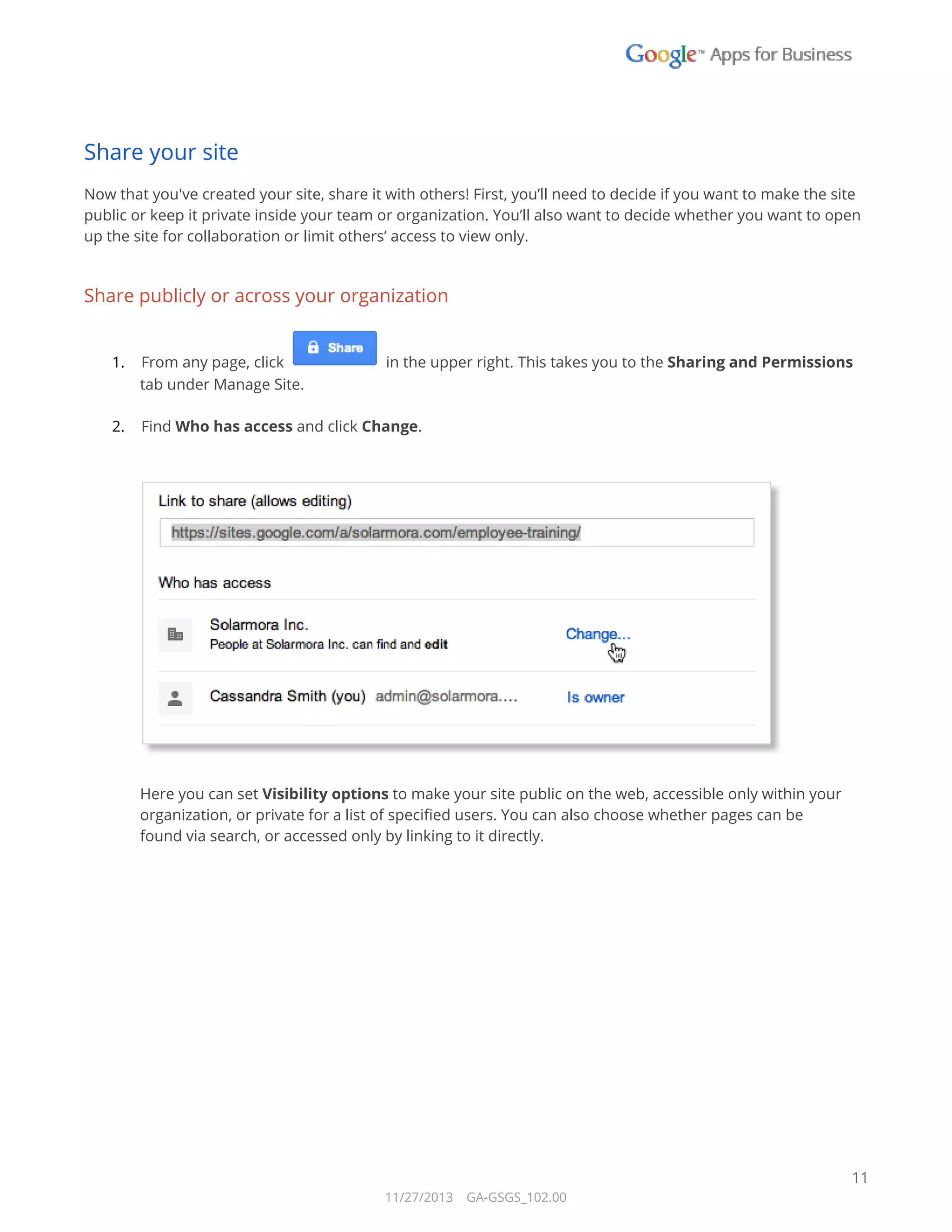 Google sites creating editing and sharing a site | PDF
