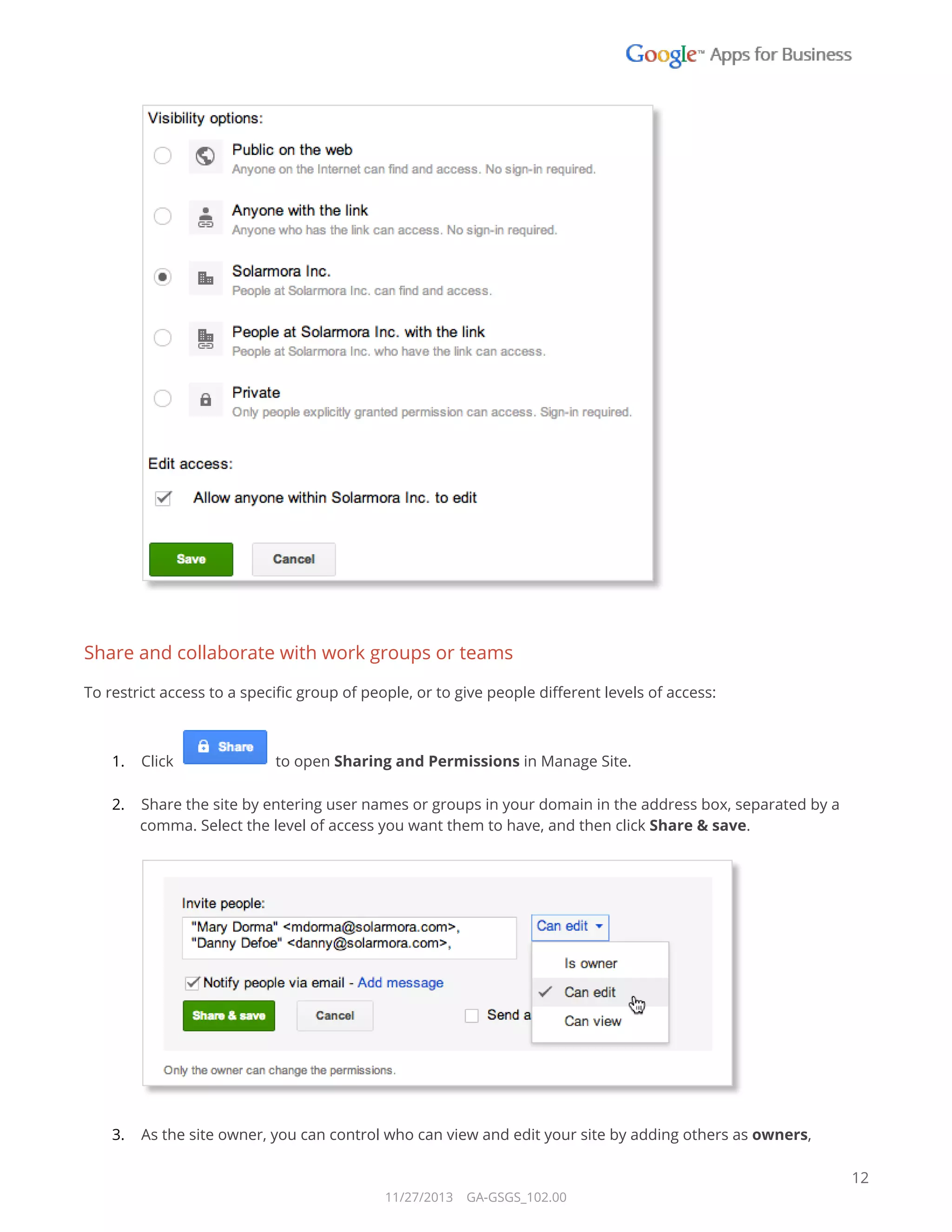 Google sites creating editing and sharing a site | PDF