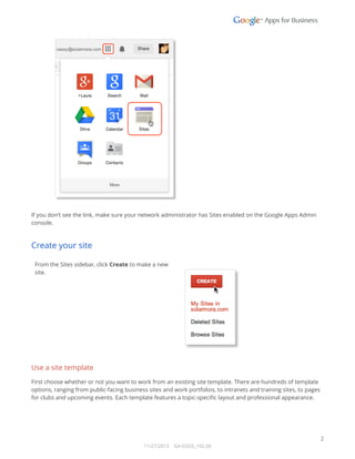 Google sites creating editing and sharing a site | PDF
