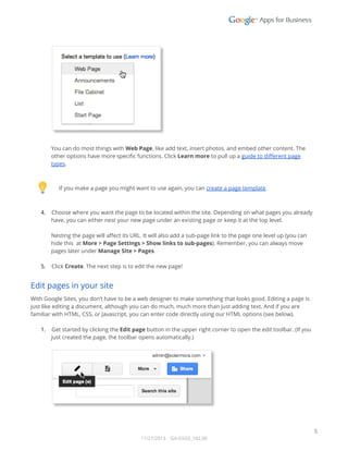 Google sites creating editing and sharing a site | PDF