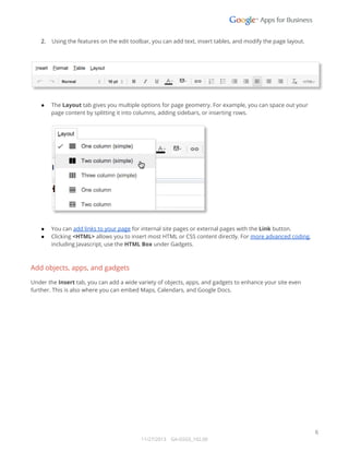 Google sites creating editing and sharing a site | PDF