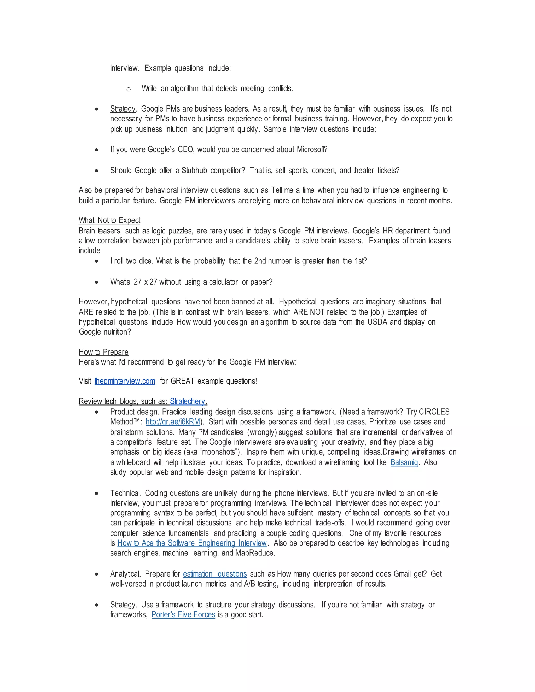 Google's Official Note to Product Management Candidates | DOCX