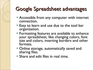 Google spreadsheets | PPT