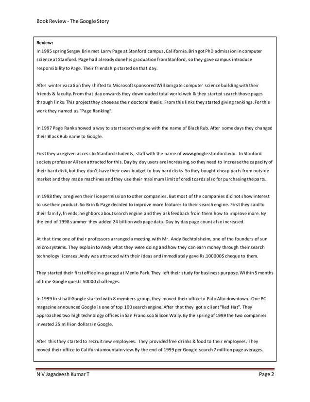 Google story book review jagadeesh | PDF