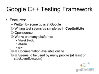 Google C++ Testing Framework in Visual Studio 2008 | PPT