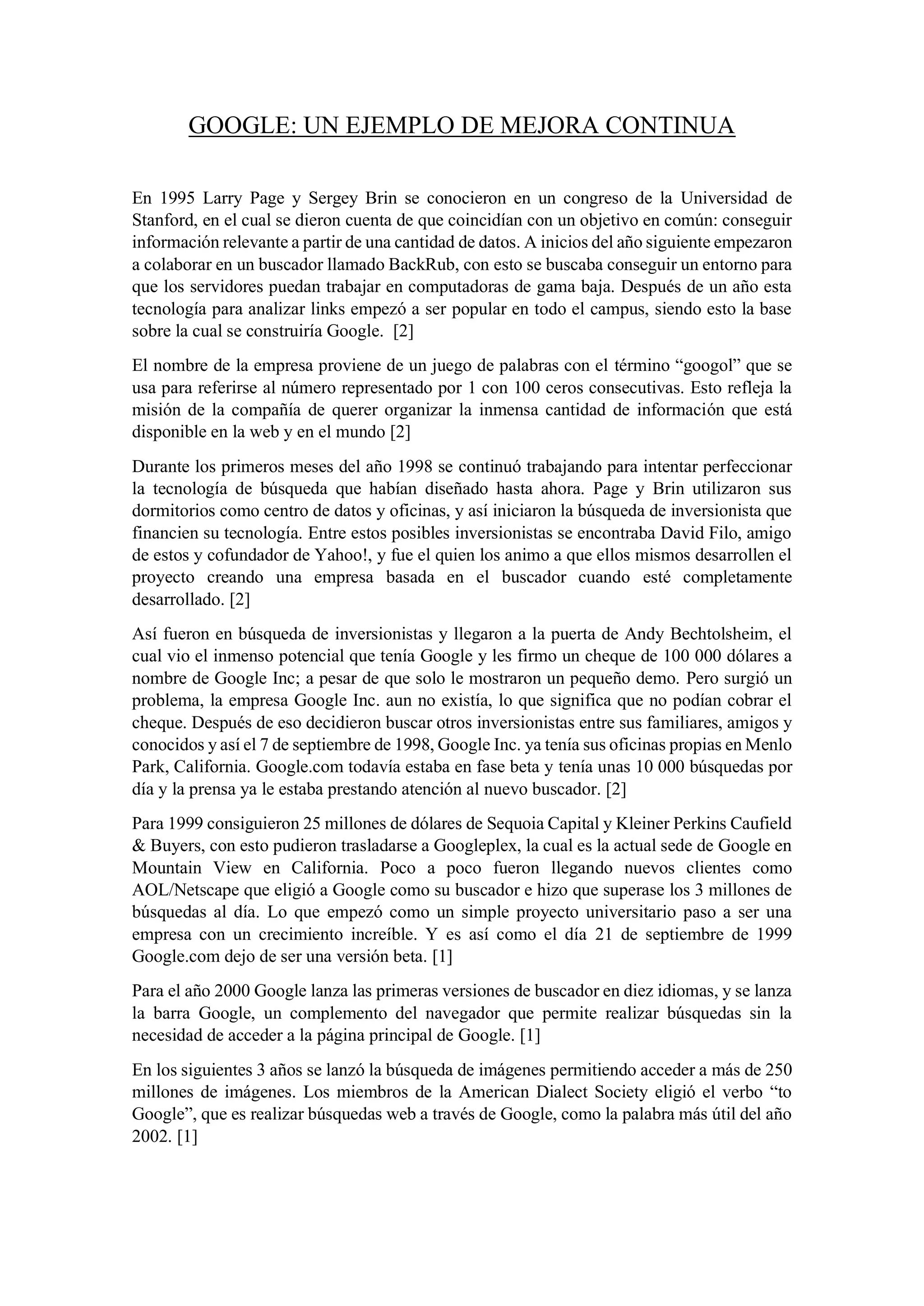 Google un ejemplo de mejora continua | PDF | Search | Internet
