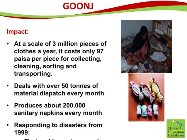 Goonj - Innovation for India Award winner | PPTX | Style & Fashion