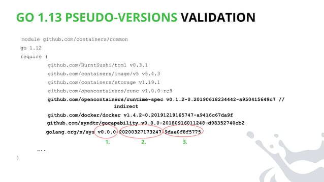 Pseudo-versions, moving to Go1.13 and later versions | PPT