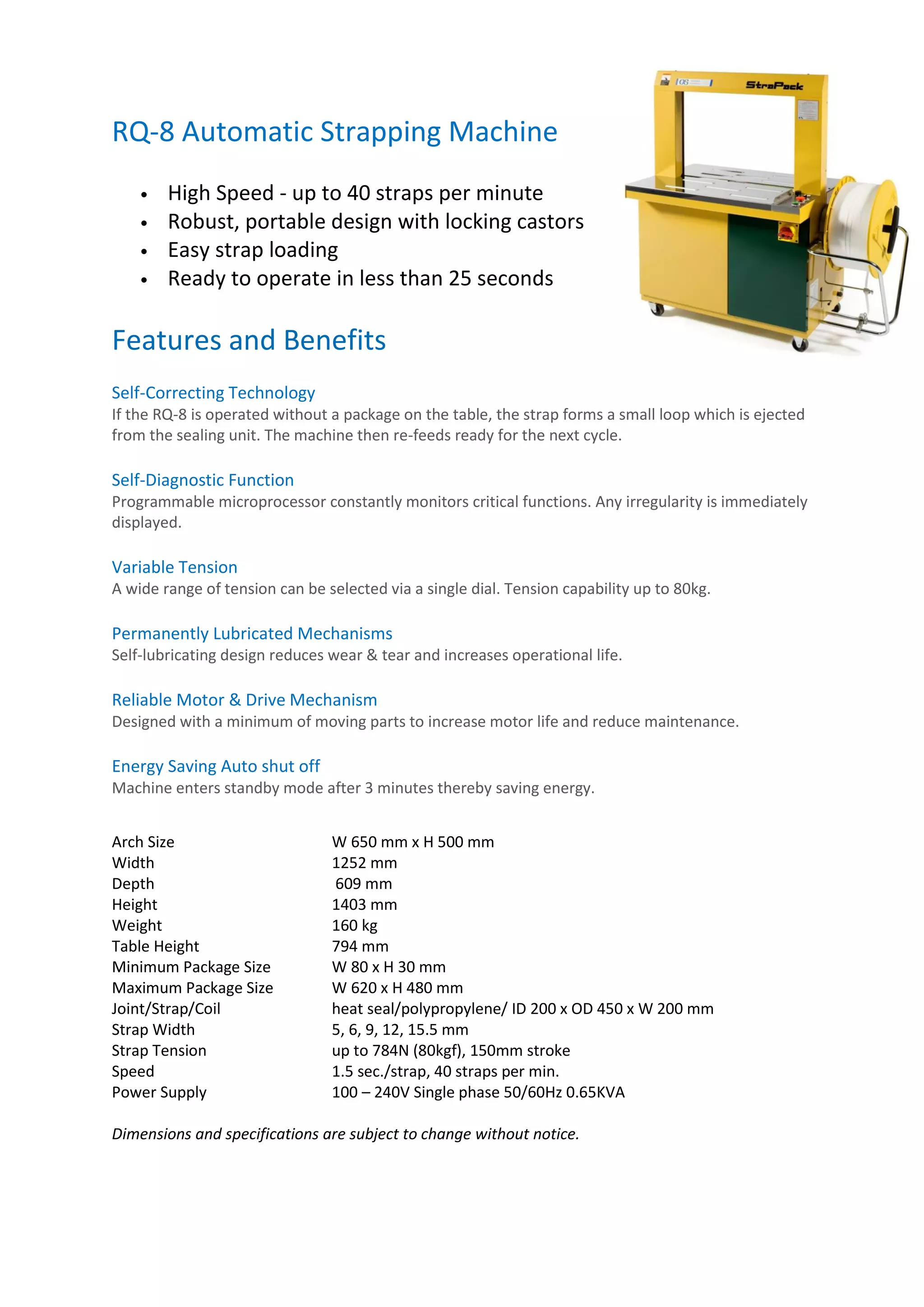 Gordian Strapping StraPack RQ 8 Automatic Strapping Machine | PDF