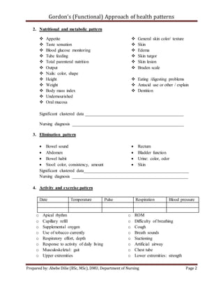 Gordon's (functional ) approach guide for nurses | DOCX