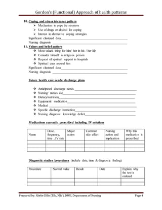 Gordon's (functional ) approach guide for nurses | DOCX