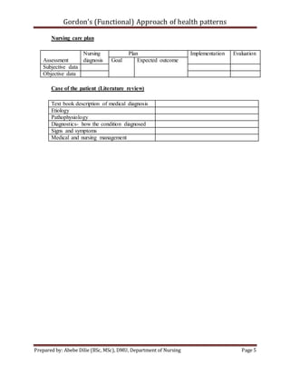 Gordon's (functional ) approach guide for nurses | DOCX